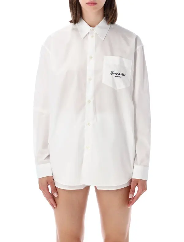 SPORTY & RICH Classic Collar Embroidered Pocket Shirt - Bianco