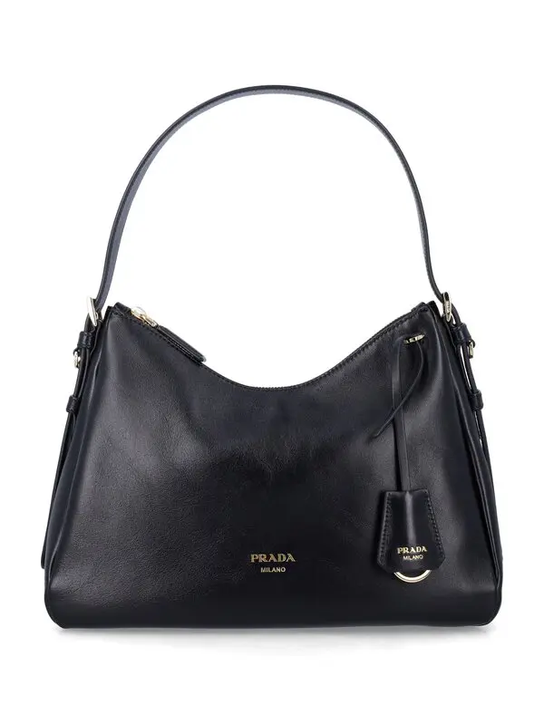 Prada Leather Shoulder Bag With Embossed Logo - Nero