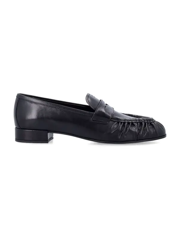 Prada Gathered Leather Loafers With Low Block Heel - Nero