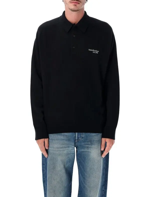 Acne Studios Wool & Yak Wool Long Sleeve Polo Sweater - Nero