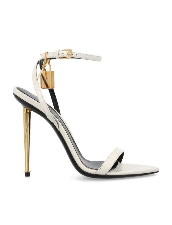 TOM FORD Pointed-toe Leather Sandals With Metal Heel And Logo Buckles - Chalk