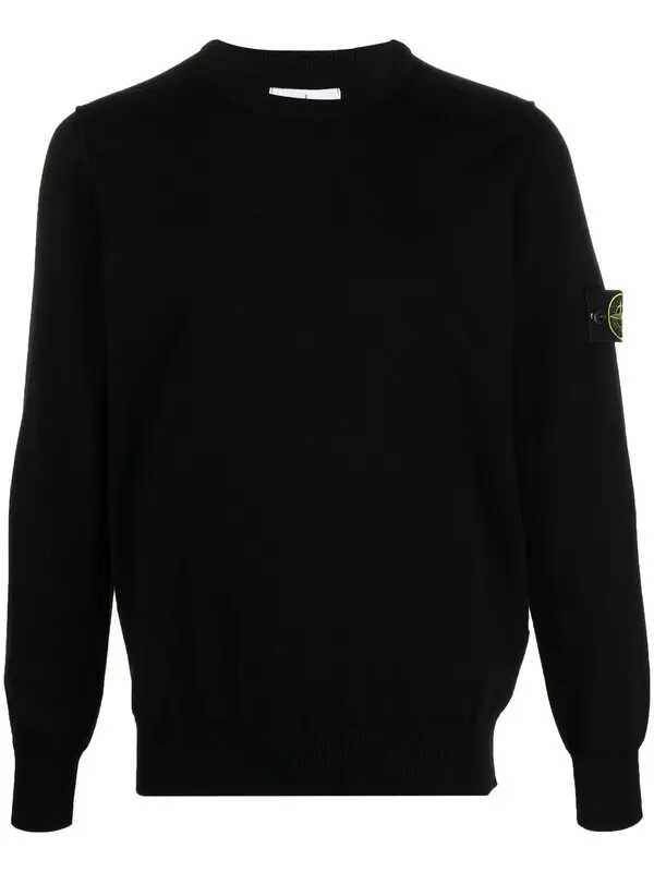 Stone Island Ribbed Cotton Sweater With Badge Detail - Nero