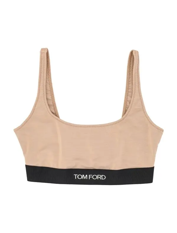 TOM FORD Stretch Modal Tank With Jacquard Logo Band And Zigzag Stitch Detail - Dusty Rose