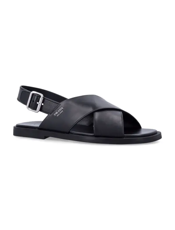 Prada Leather Slingback Slide Sandals - Nero