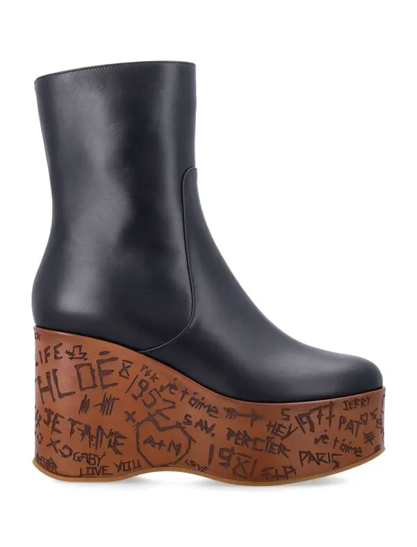 Chloé Maxime Ankle Boots With Sculptural Wedge - Nero