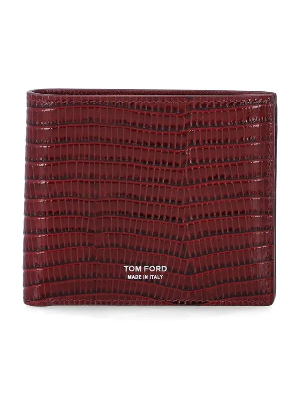 TOM FORD Style Lizard-embossed Calf Leather Bifold Wallet For - Ruby Red