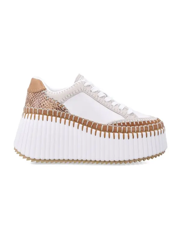 Chloé Nama Wedge Platform Sneakers With Embossed Leather Inserts And Hand-applied Welt Stitching - Cinnamon Brown