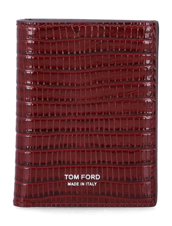 TOM FORD T Line Embossed Leather Folding Card Holder Lizard-effect Texture - Ruby Red