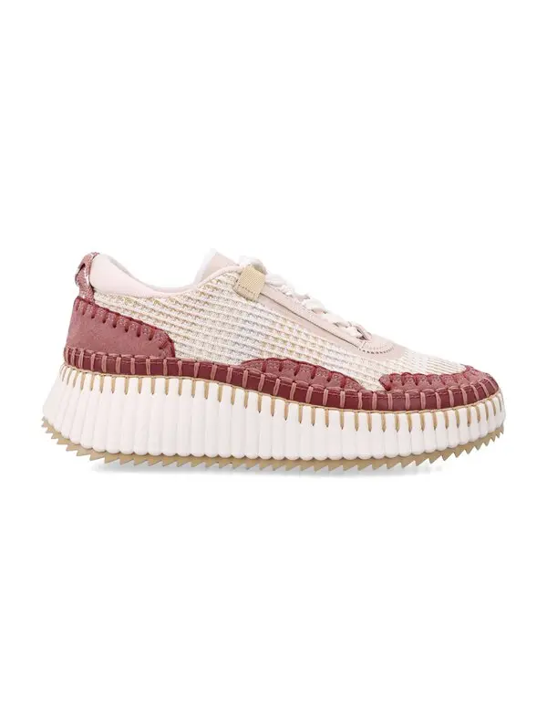Chloé Hand-stitched Nama Sneakers With Ridged Sole And Embossed Logo - Straw Beige