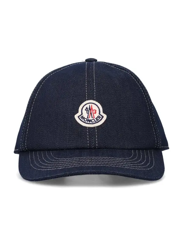 Moncler Denim Baseball Cap With Icon Logo Patch - Blue