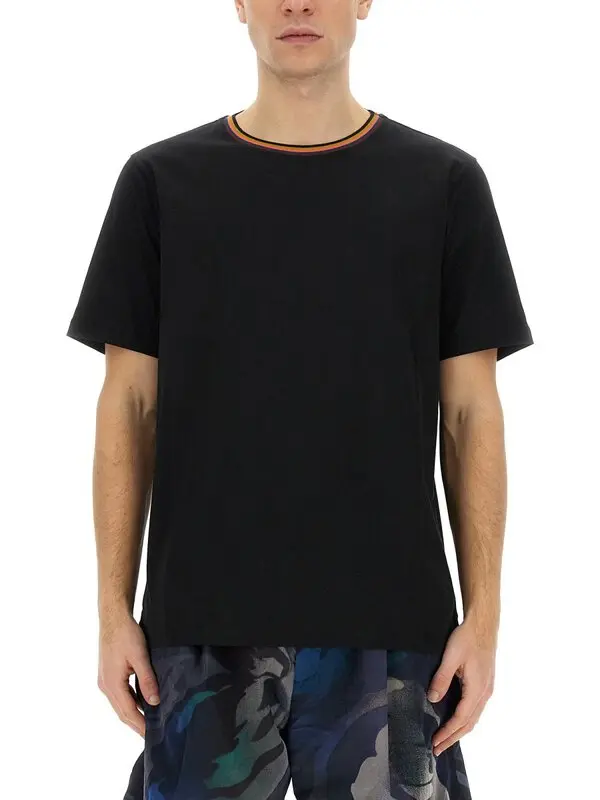 Paul Smith Regular-fit Organic Cotton Logo Neck Stripe T-shirt - Black