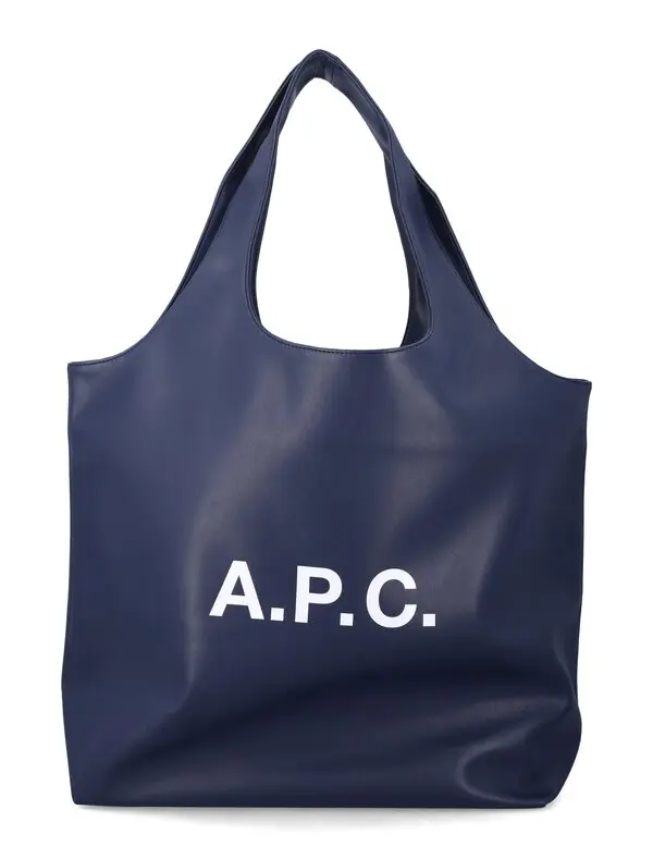 A.p.c. Ninon Tote Handbag With Long Handles And Logo - Blu