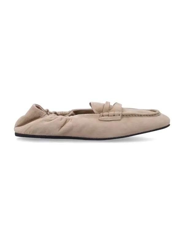 Miu Miu Refined Lamb Leather Loafers With Gathered Trim And Structured Loafer Strap - Deserto