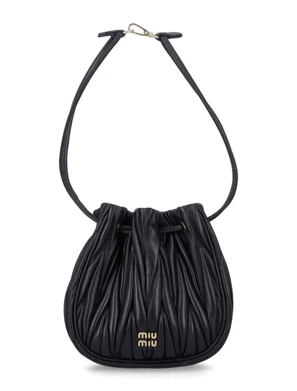 Miu Miu Quilted Lambskin Drawstring Handbag With Gold-tone Logo