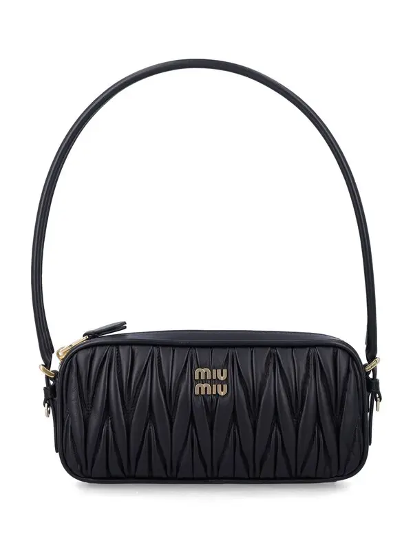 Miu Miu Mini Matelassé Pouch Handbag With Adjustable Strap, Zip Closure - Nero