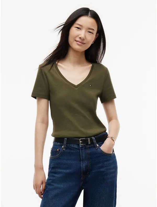 Tommy Hilfiger V-neck Favorite T-shirt - Platinum Olive