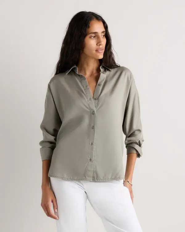 Quince Vintage Wash Tencel Dolman Long Sleeve Shirt - Olive
