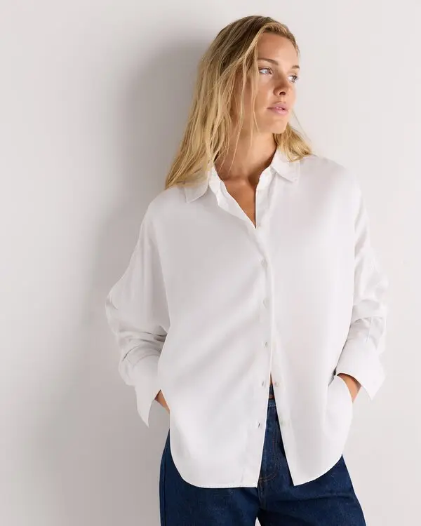 Quince Vintage Wash Tencel Dolman Long Sleeve Shirt - White