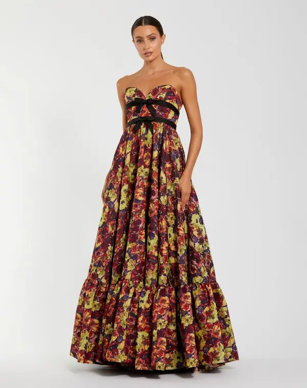 Mac Duggal Multicolor Sleeveless Brocade A-line Gown