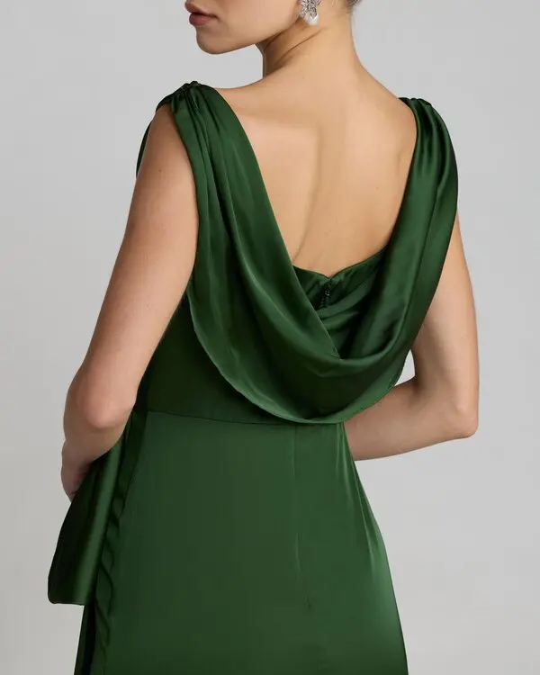 Mac Duggal Green Draped Cowl Neck Gown With Side Slit