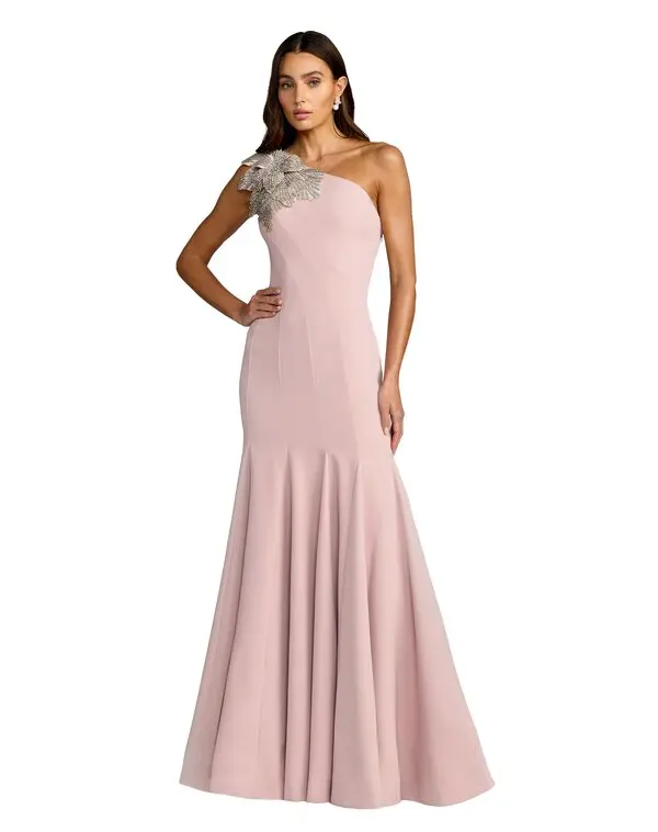 Mac Duggal Crepe Gown With Embellished Flower Detail - Pink