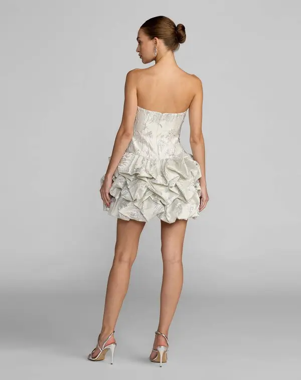 Mac Duggal Strapless Brocade Bubble Hem Mini Dress