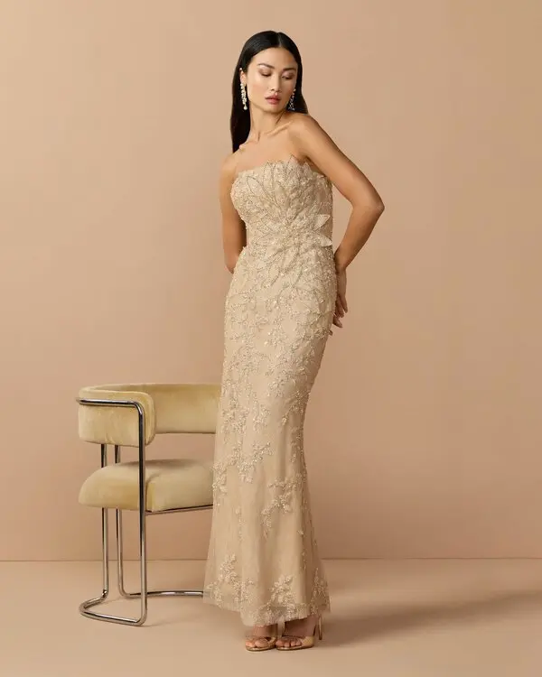 MAC DUGGAL COLLECTION Strapless Embellished Lace Gown