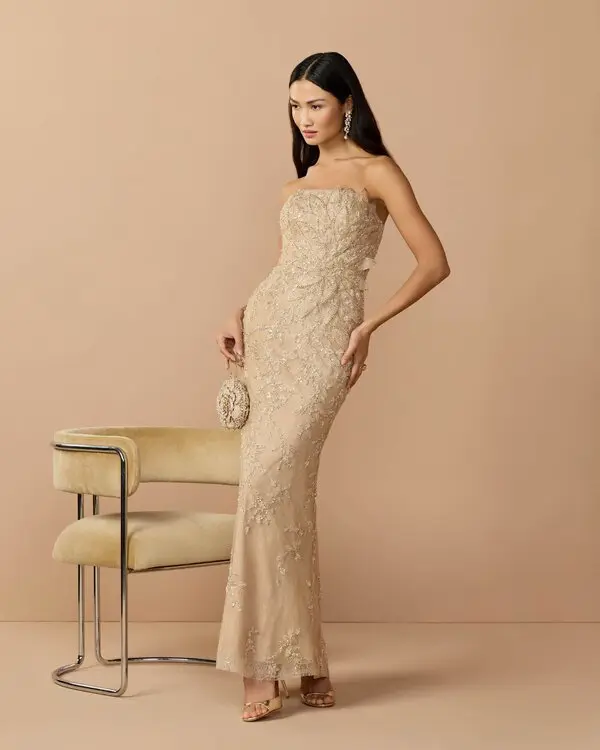 MAC DUGGAL COLLECTION Strapless Embellished Lace Gown