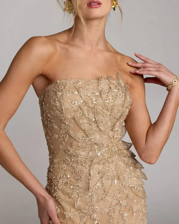 MAC DUGGAL COLLECTION Strapless Embellished Lace Gown
