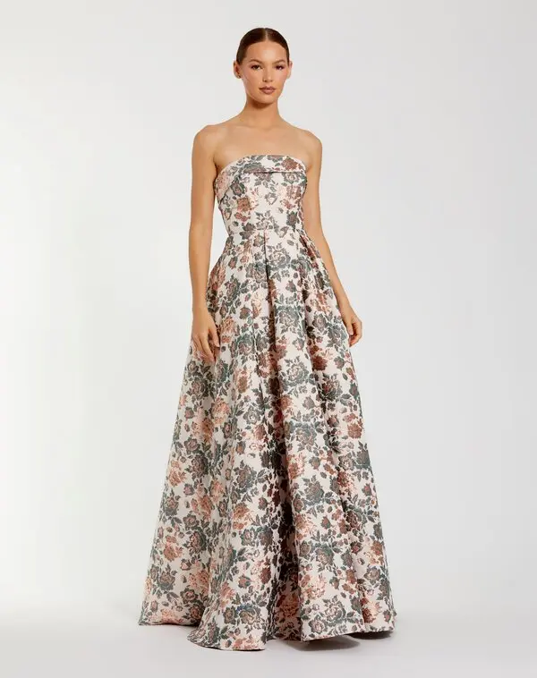 Mac Duggal Petite Strapless Floral Brocade Ball Gown - Multicolor