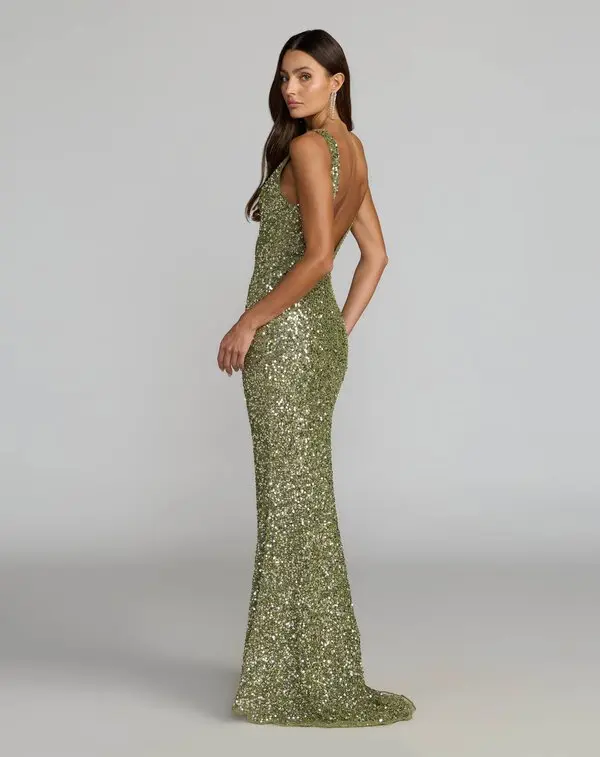 Mac Duggal Sequin Open Back Column Gown