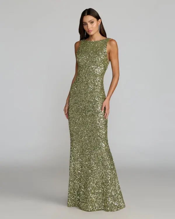 Mac Duggal Embellished Open Back Column Gown - Green