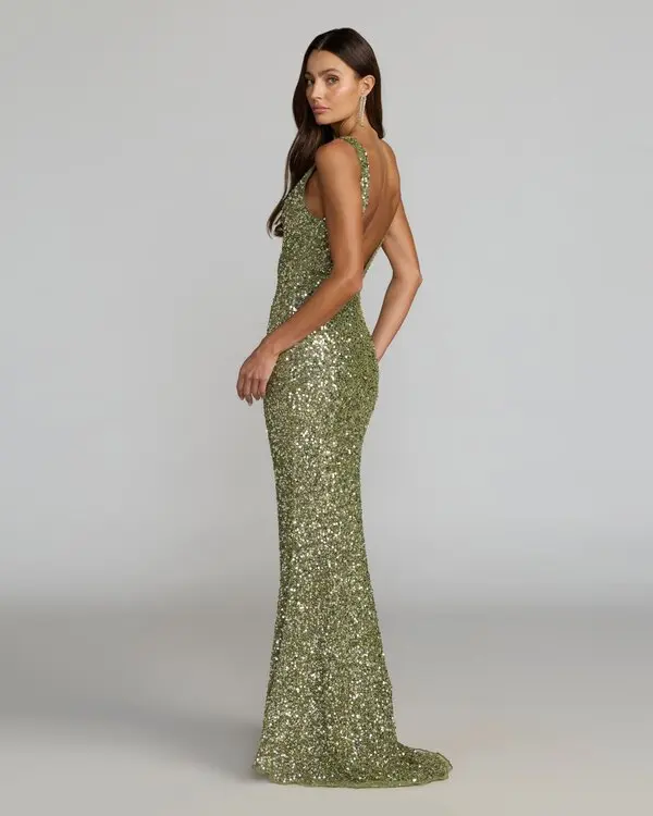 Mac Duggal Embellished Open Back Column Gown - Green