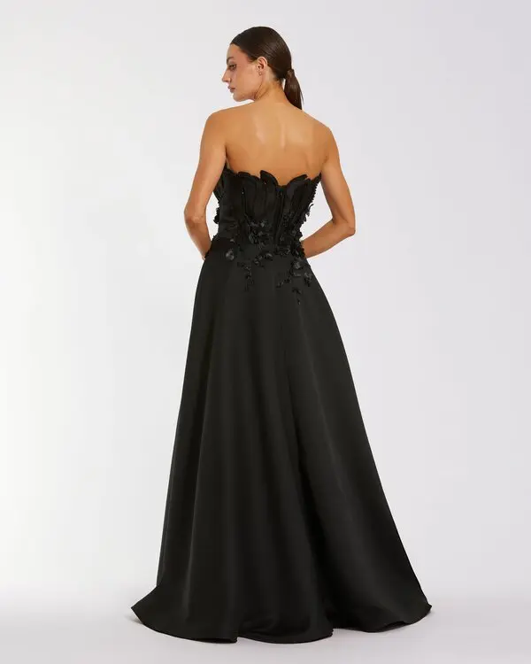 Mac Duggal Petite Strapless Satin Floral Embellished Ball Gown