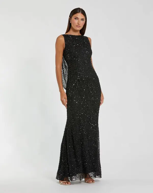 Mac Duggal Beaded Open Back Column Gown