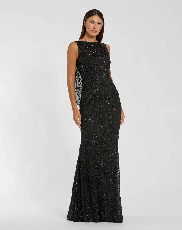Mac Duggal Beaded Open Back Column Gown