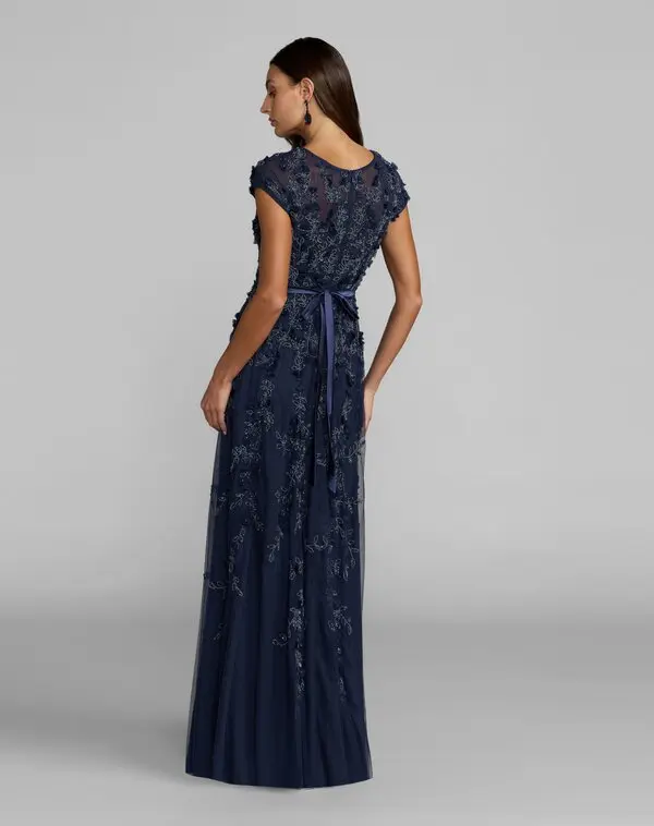 Mac Duggal Floral Embellished Cap Sleeve Gown