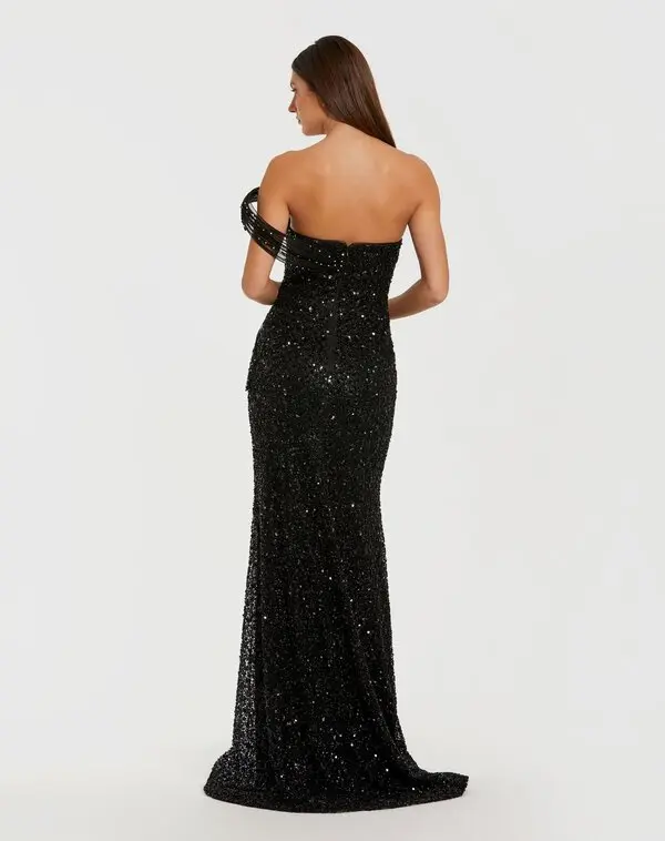 MAC DUGGAL COLLECTION Petite Embellished Strapless Gown With Sculptural Drape