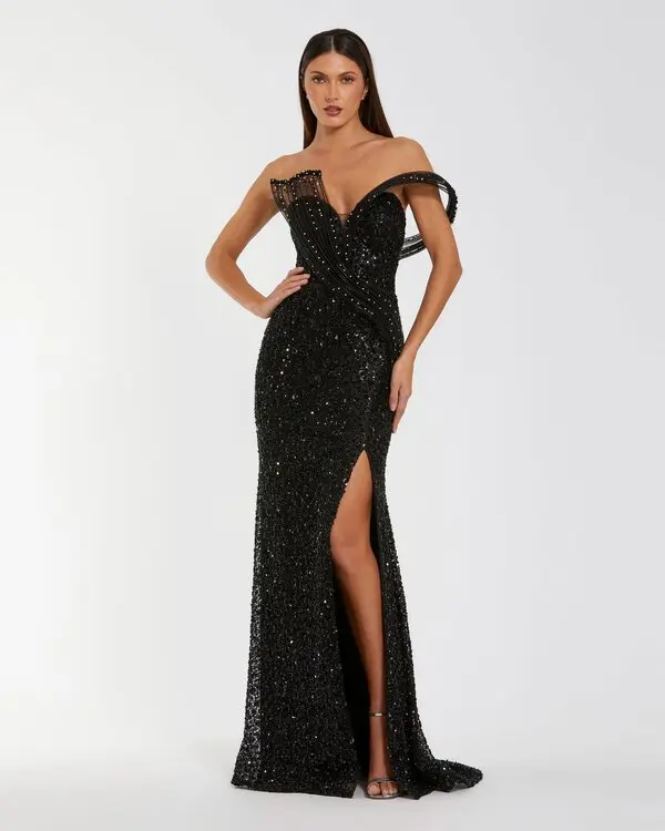 MAC DUGGAL COLLECTION Petite Embellished Strapless Gown With Sculptural Drape