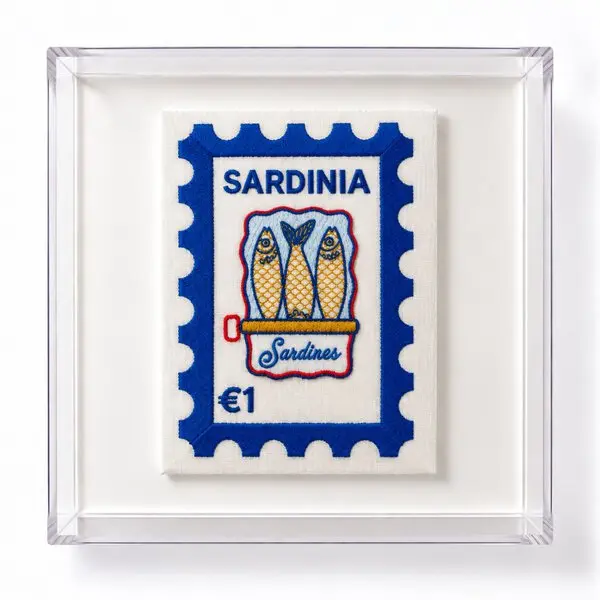 LILLY LOVES Sardinia Embroidered Stamp Artwork - Blue