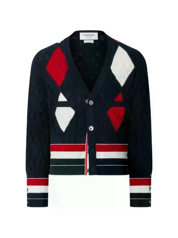Thom Browne Argyle Intarsia Cashmere Cardigan