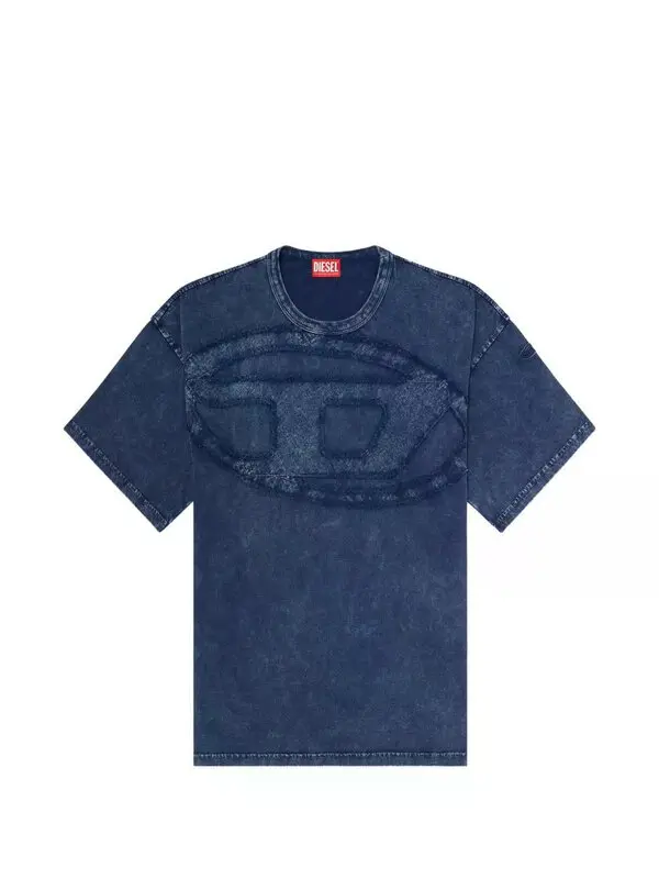 DIESEL® Relaxed Cotton T-shirt With Oval-d Applique - Blue