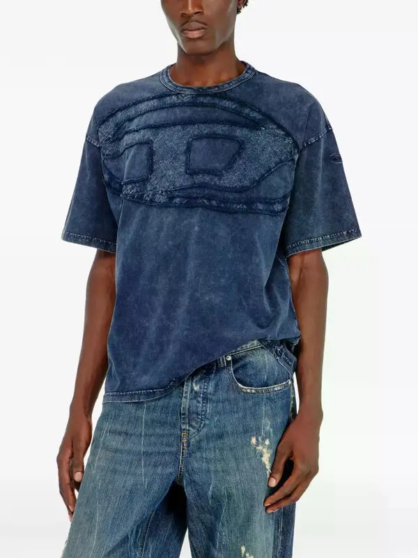 DIESEL® Relaxed Cotton T-shirt With Oval-d Applique - Blue
