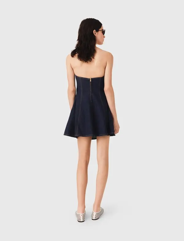 Maje Halterneck Denim Dress With Brooch Detail
