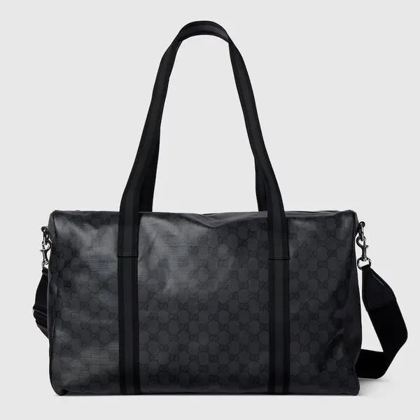 Gucci Medium Duffle Bag With Web Gg Canvas - Black