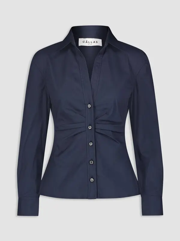 CALLAS MILANO Permanent Collection Savile Stretch Poplin Shirt - Navy
