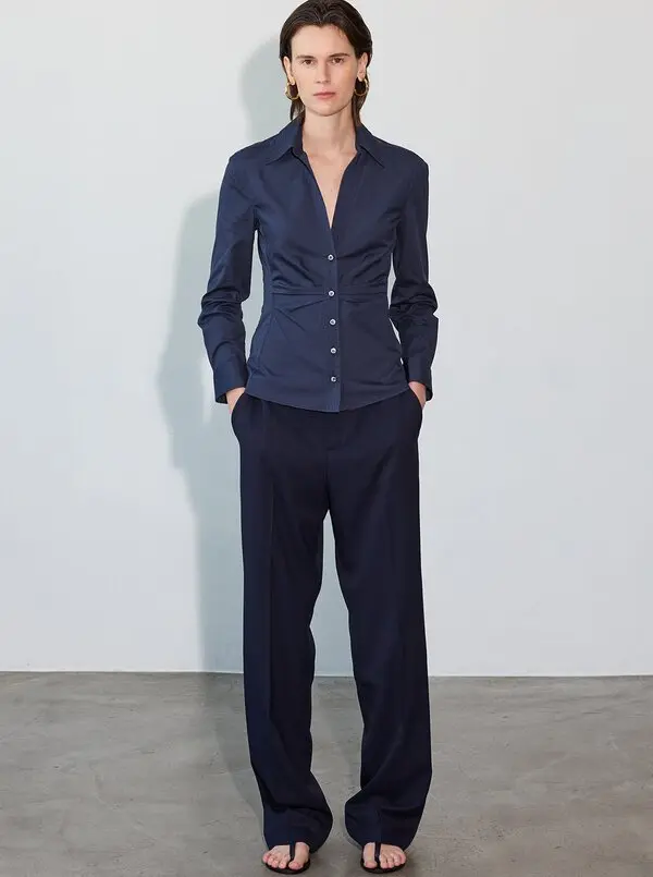 CALLAS MILANO Permanent Collection Savile Stretch Poplin Shirt - Navy