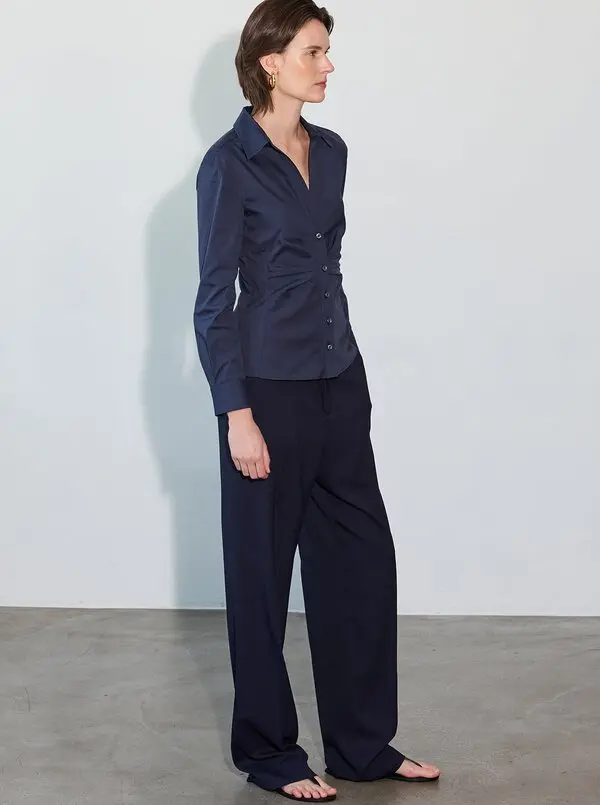 CALLAS MILANO Permanent Collection Savile Stretch Poplin Shirt - Navy