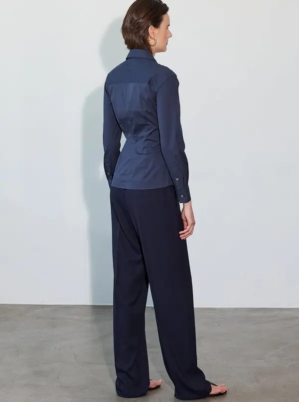 CALLAS MILANO Permanent Collection Savile Stretch Poplin Shirt - Navy