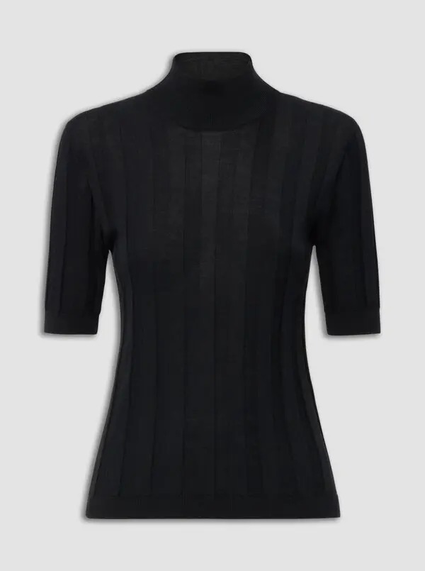 CALLAS MILANO Permanent Collection Jordyn Short Sleeve Mock Neck Ribbed Sweater - Black